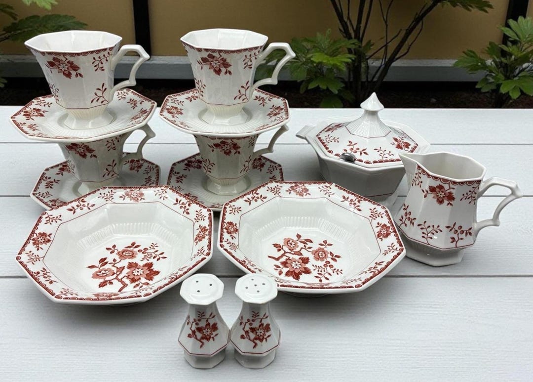 Vintage Independence Ironstone Cups and Saucers, Bittersweet Floral ...
