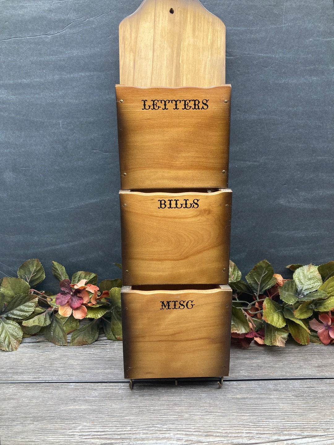 Wooden Wall Pocket Organizer Vintage Kitchen "letters~bills~misc" Wall ...