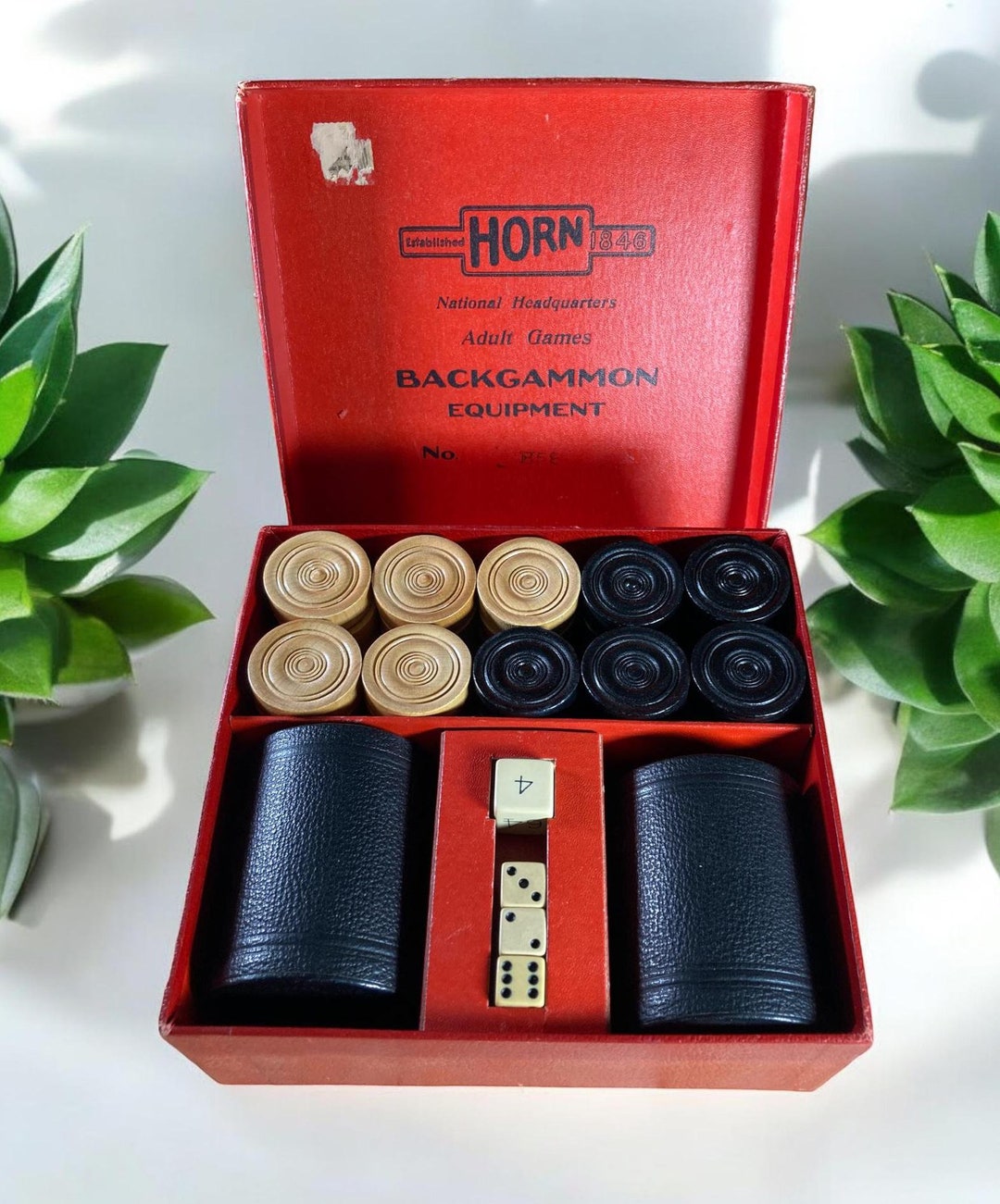 Vintage HORN Mccrillis Backgammon Equipment no Board Original Box 1960s ...