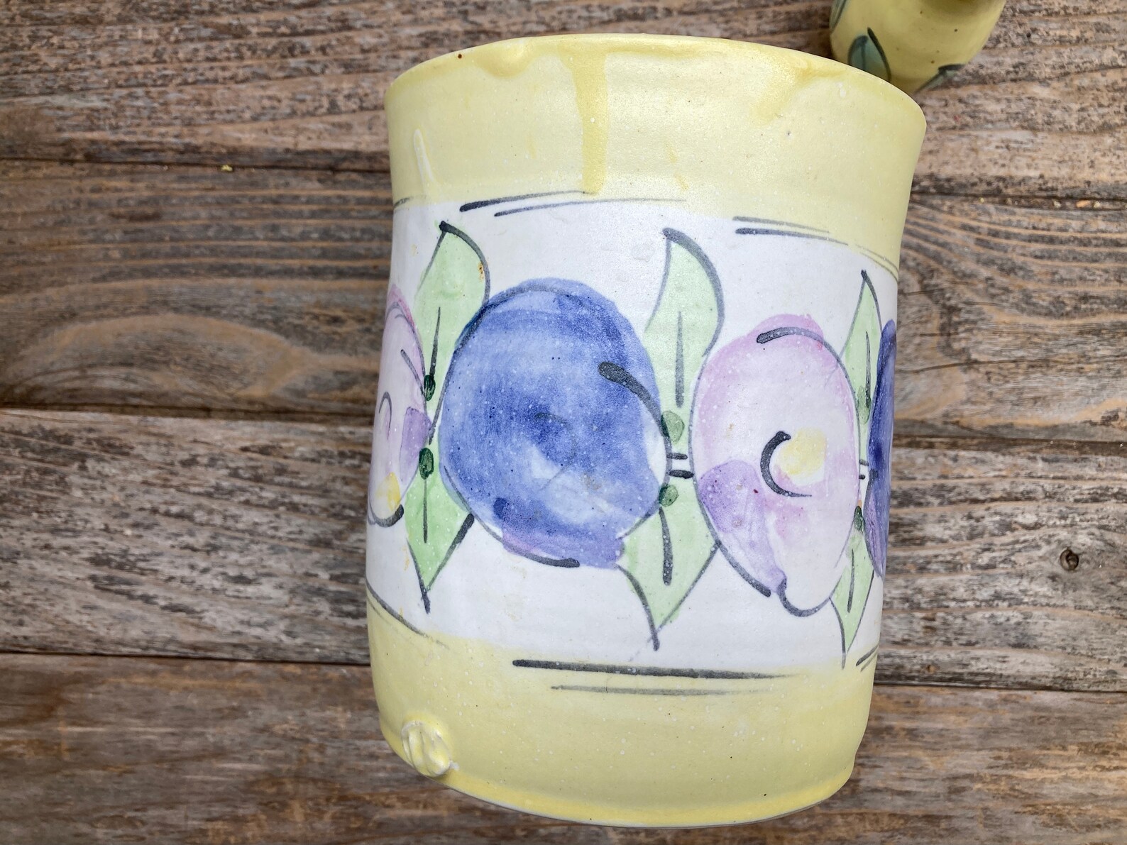 Yellow Hand Made Pottery Utensil Holder Ceramic Crock Vase | Etsy