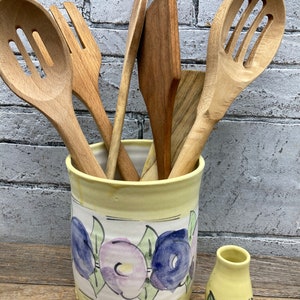 Yellow Hand Made Pottery Utensil Holder Ceramic Crock Vase - Etsy