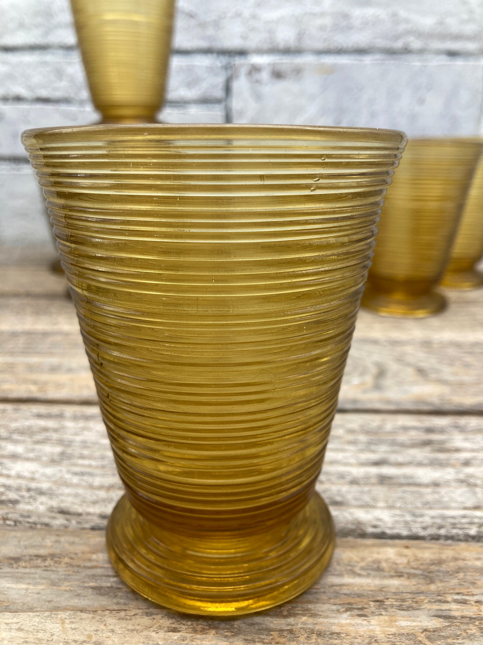 UNIQUE Amber Footed Vintage Glassware Horizontal Ribbing Retro | Etsy