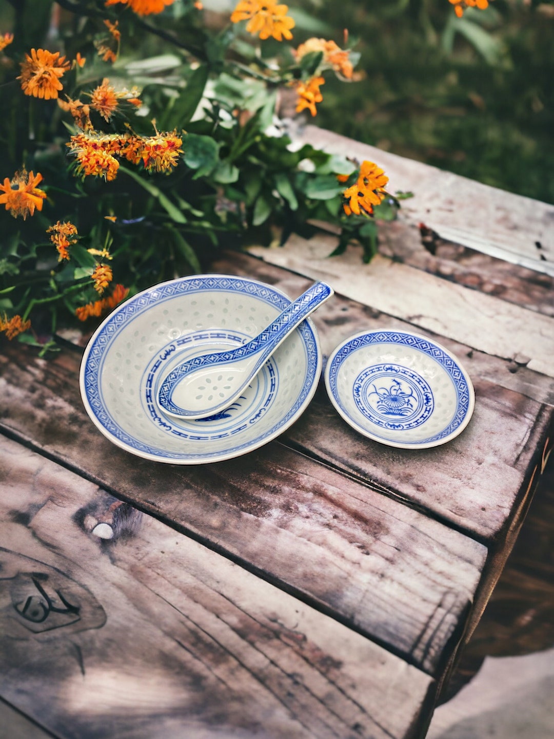 Chinese Jingdezhen Porcelain rice Grains Pattern Blue and White ...