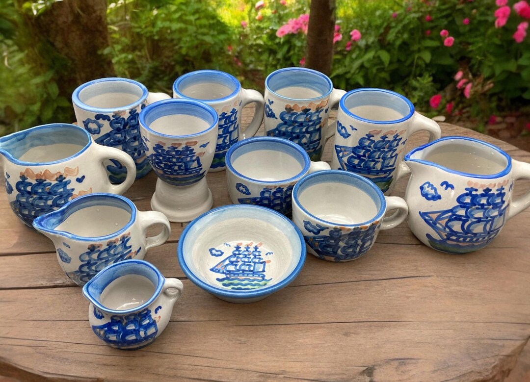 M.A. HADLEY Pottery sail and Whale Hand Painted Artist Signed mugs ...