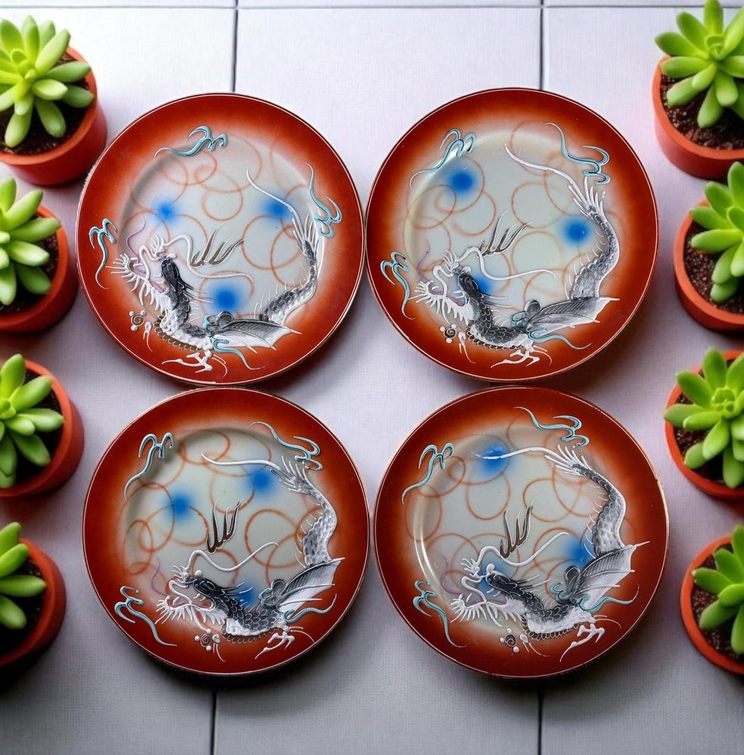 2 Dragonware Porcelain Plates: Hand Painted Moriage Dragon Design, Gold ...