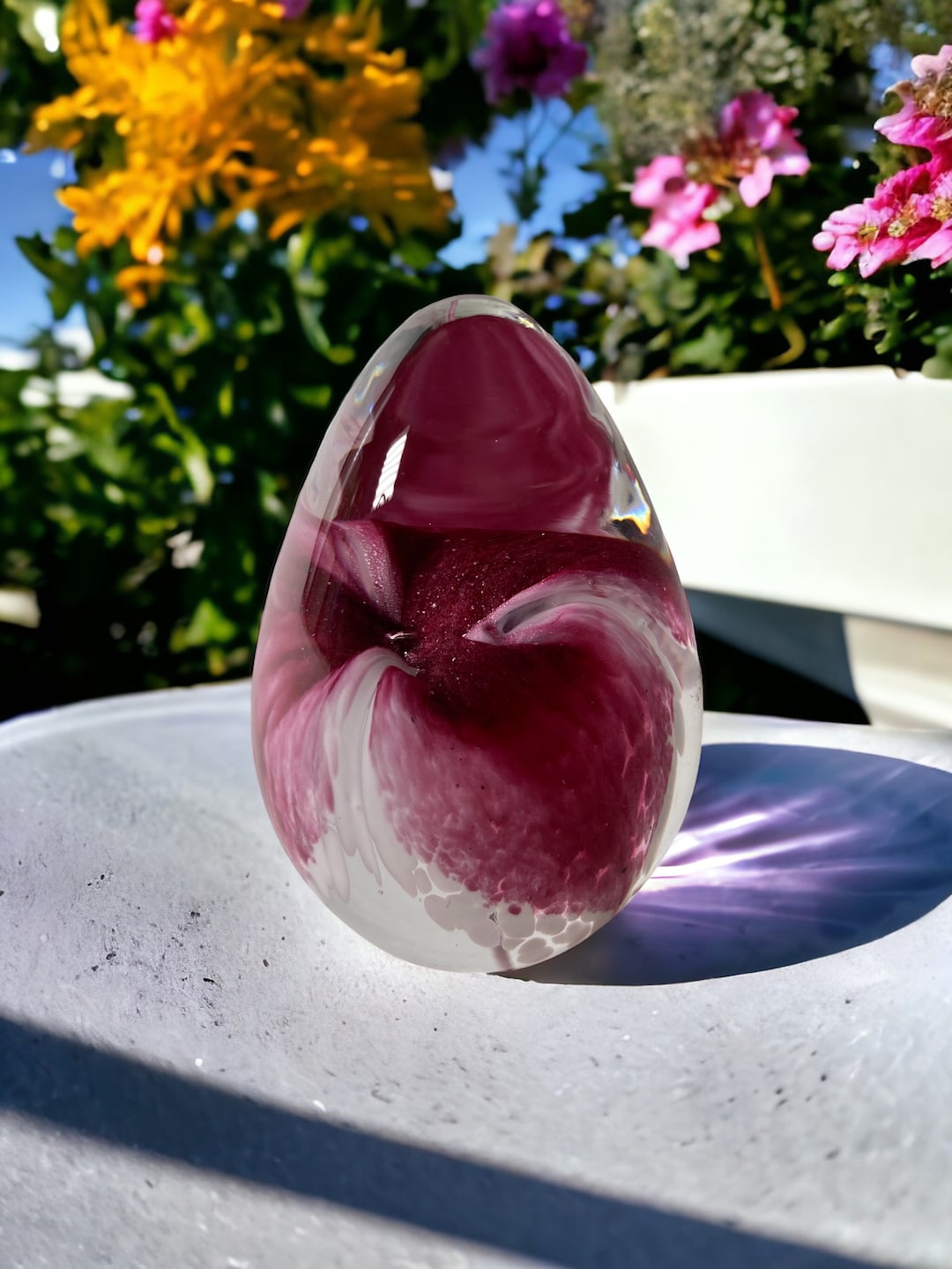 Art Glass Egg Shaped Floral Paperweight ~signed (GES) Glass Eye Studio ...