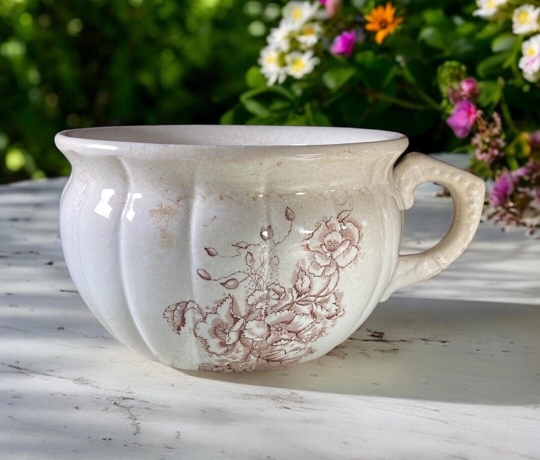 Antique 1800s "poppy" Chamber Pot: Brown Transferware Farmhouse Decor ...