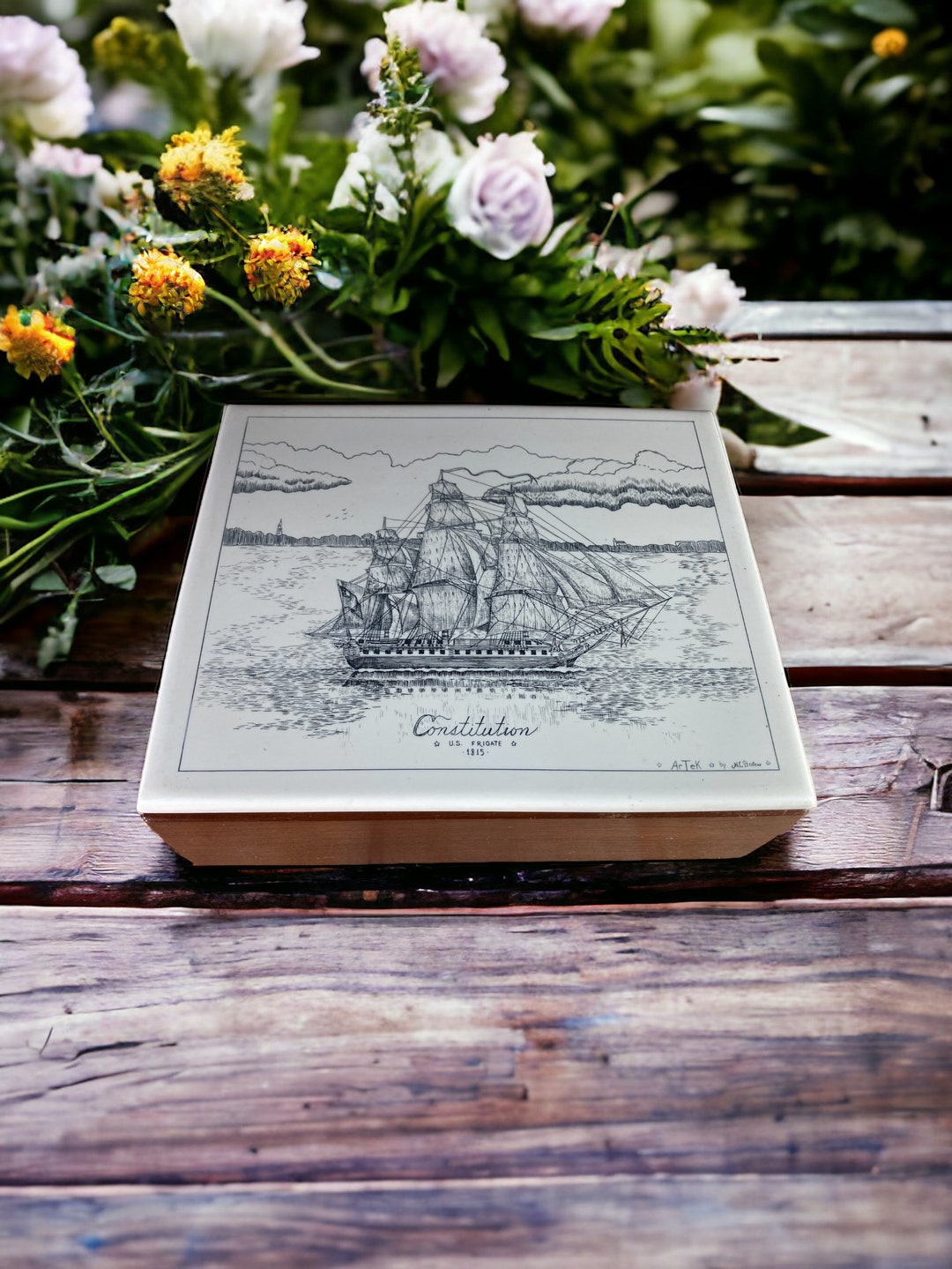 FATHERS DAY~ Artek Faux Scrimshaw Box Reproduction US Frigate ...