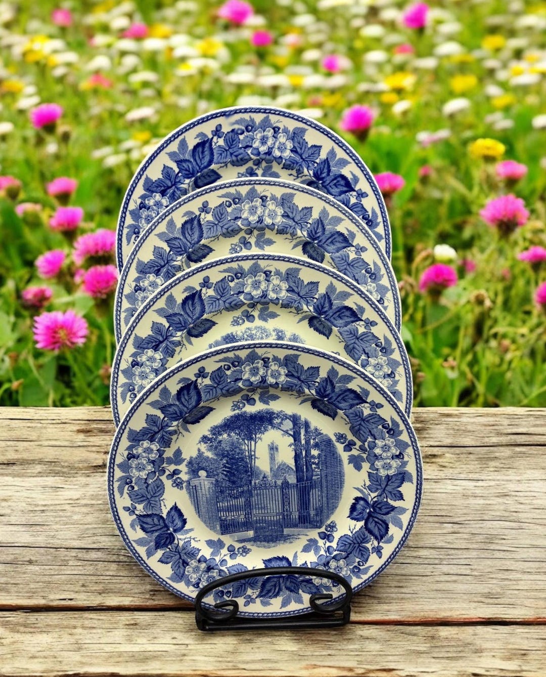1932 ~TUFTS COLLEGE Commemorative Plates by Wedgwood Blue Transferware ...