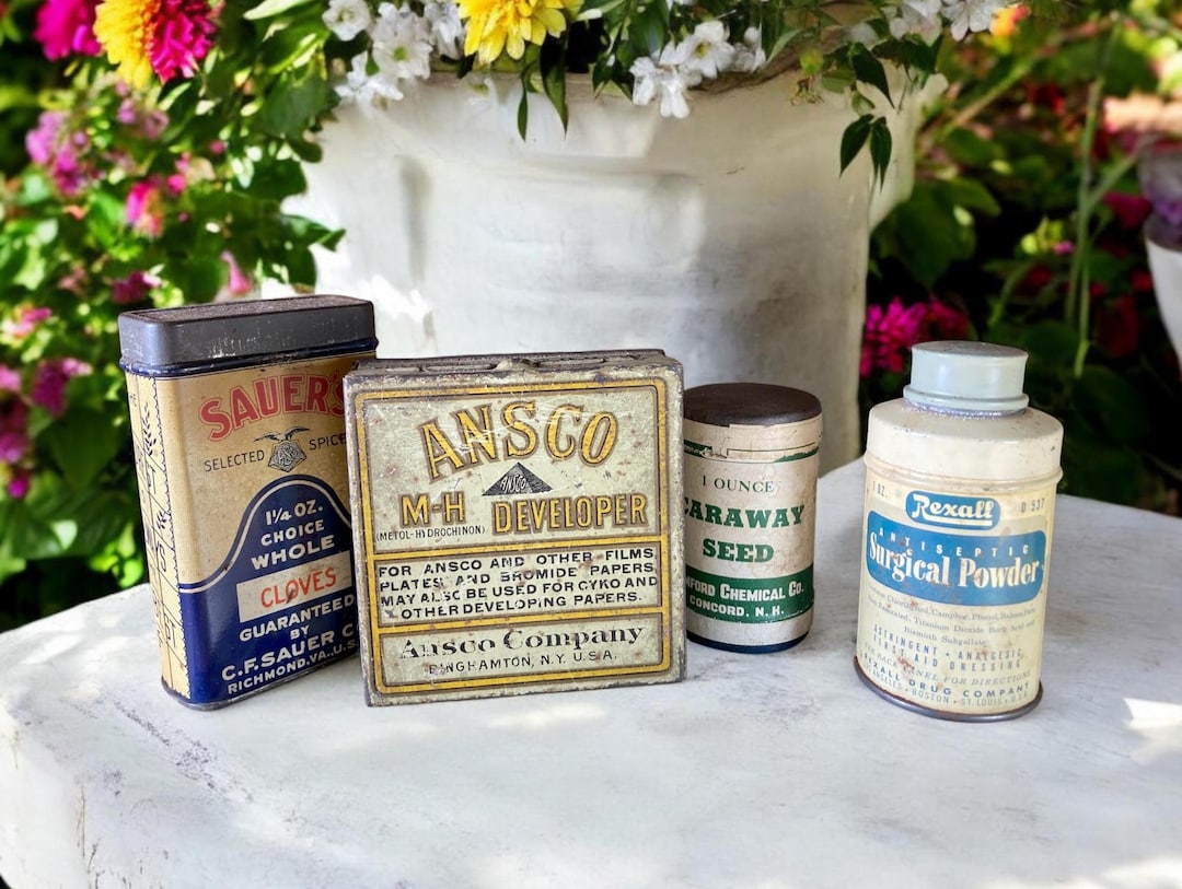 Antique Advertising Tins: SAUER'S, ANSCO, REXALL - Set of 4 - Etsy