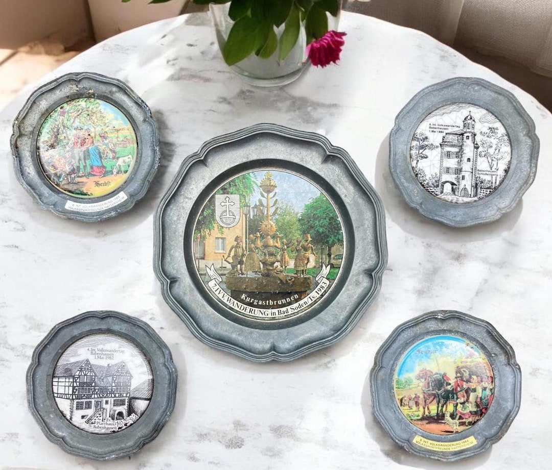Vintage German Pewter Coasters: Country Cottage Decor, Set of 5 - Etsy