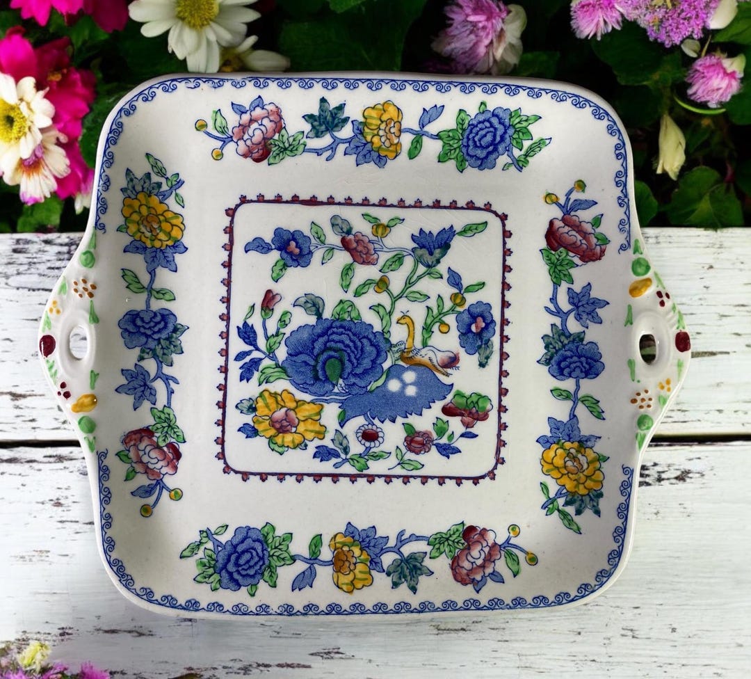 Mason's plantation Colonial 11 Square Small Cake Plate Embossed Handles ...