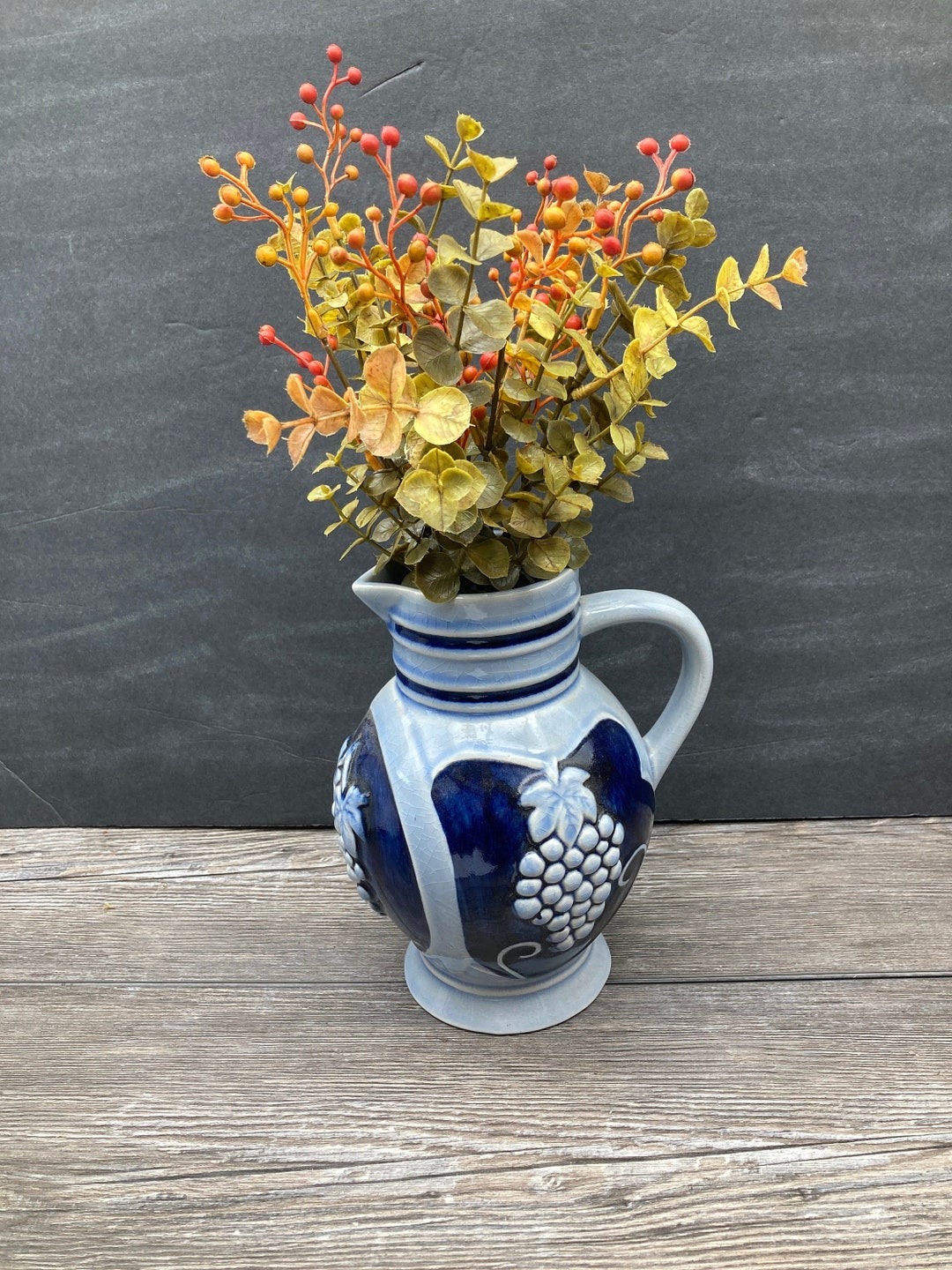 Glazed Two-toned Blue Ceramic Pitcher Made in Thailand Pitcher Flower ...