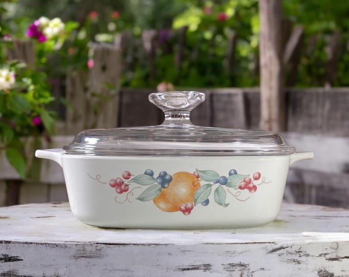 Vintage Corning Ware Casserole Dish Abundance Pattern Pyrex Clear Glass ...