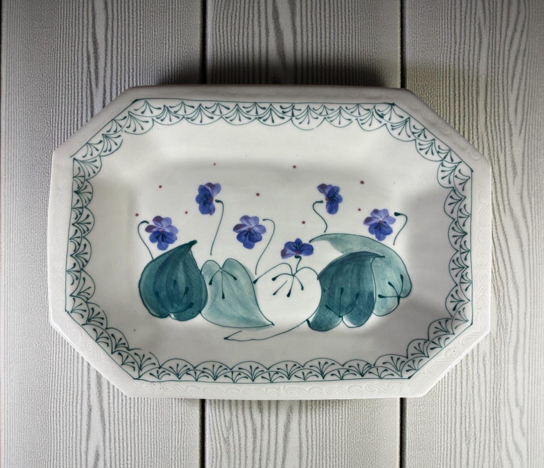 Studio Pottery Serving Platter Hand Painted & Signed Violets Motif ...