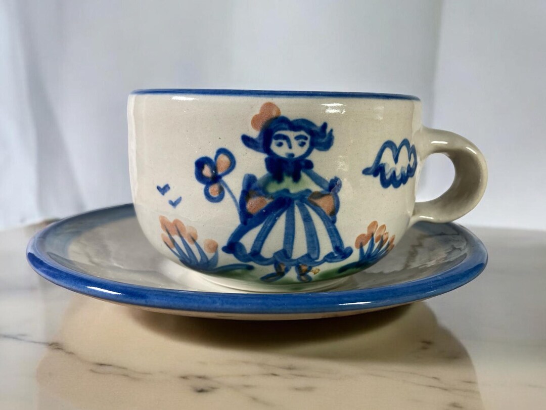 M.A. HADLEY Pottery "country Scene Blue ~ Farmer's Wife" Hand Painted ...