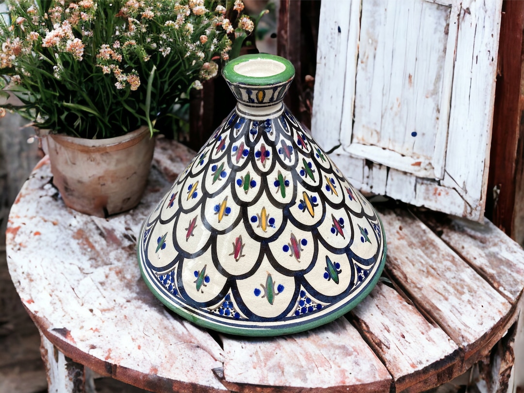 Handmade / Hand Painted Tagine Pot Lid Red Clay Made in MORACCO Display ...