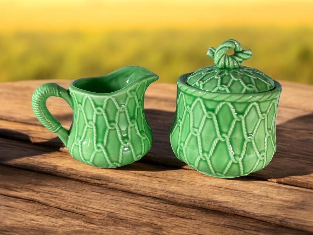 NIB Schmid Design Folio Green Lidded Sugar and Creamer Set Vintage Rope ...