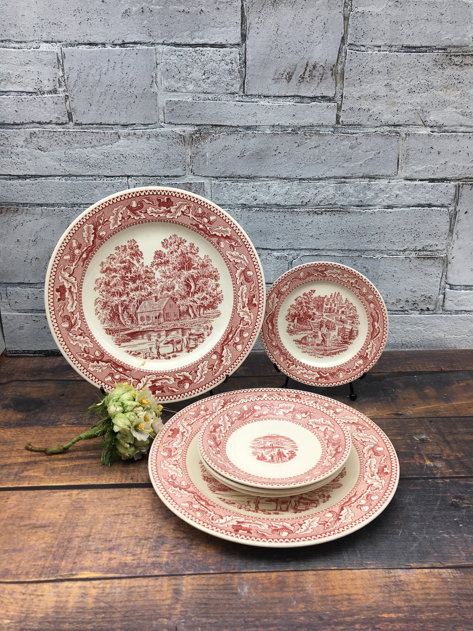 Vintage Royal China Ironstone Red Transferware Plate or Saucers ...