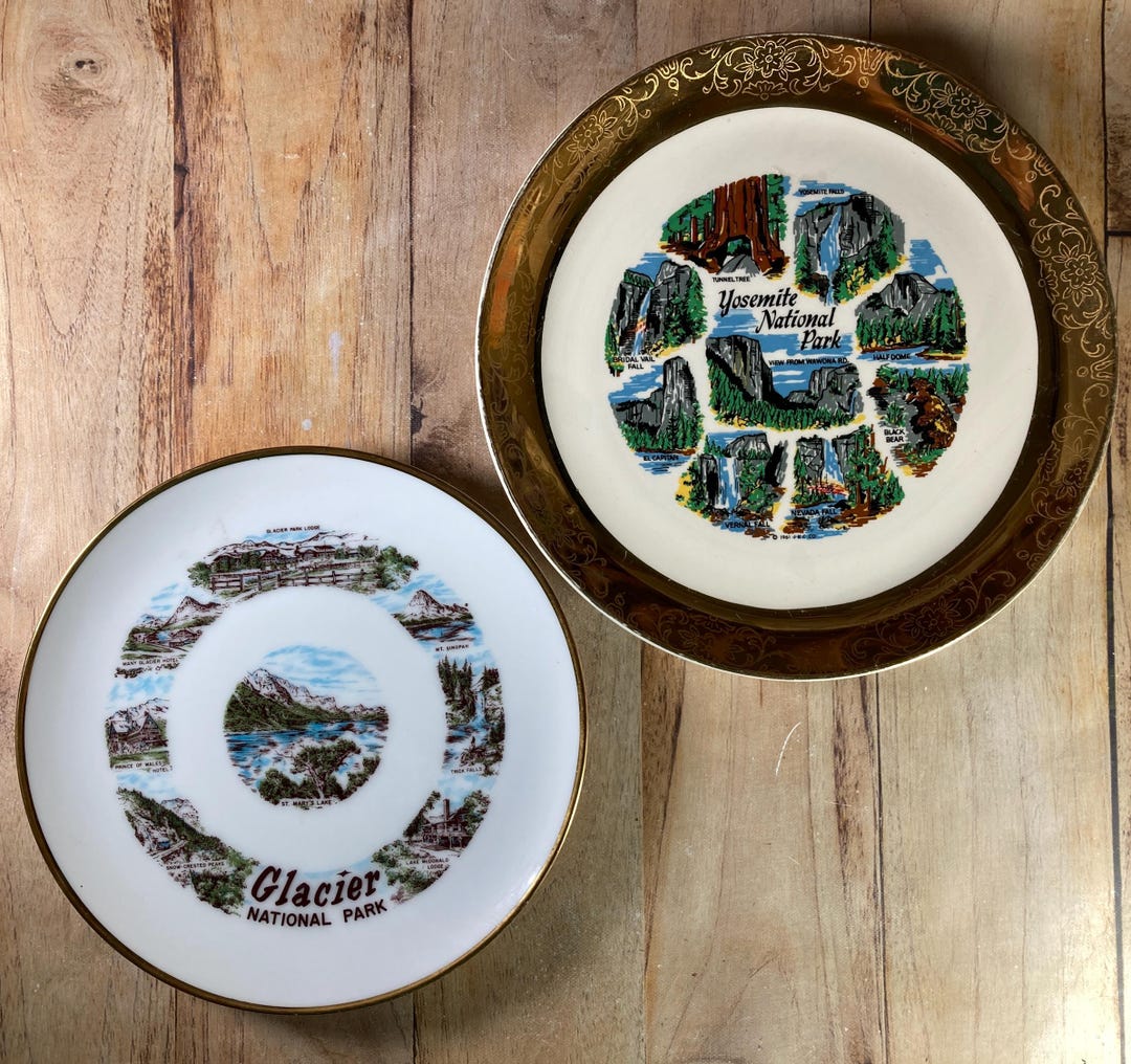 SOUVENIR PLATES ~set of 2~ Glacier National Park / Yosemite National ...