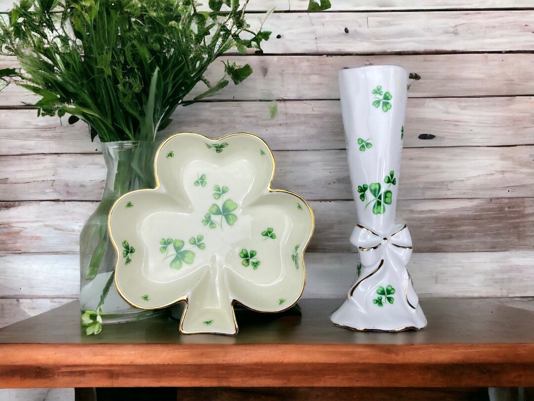1980s Geo Z Lefton China Hand Painted Porcelain Gold Trim Shamrock ...
