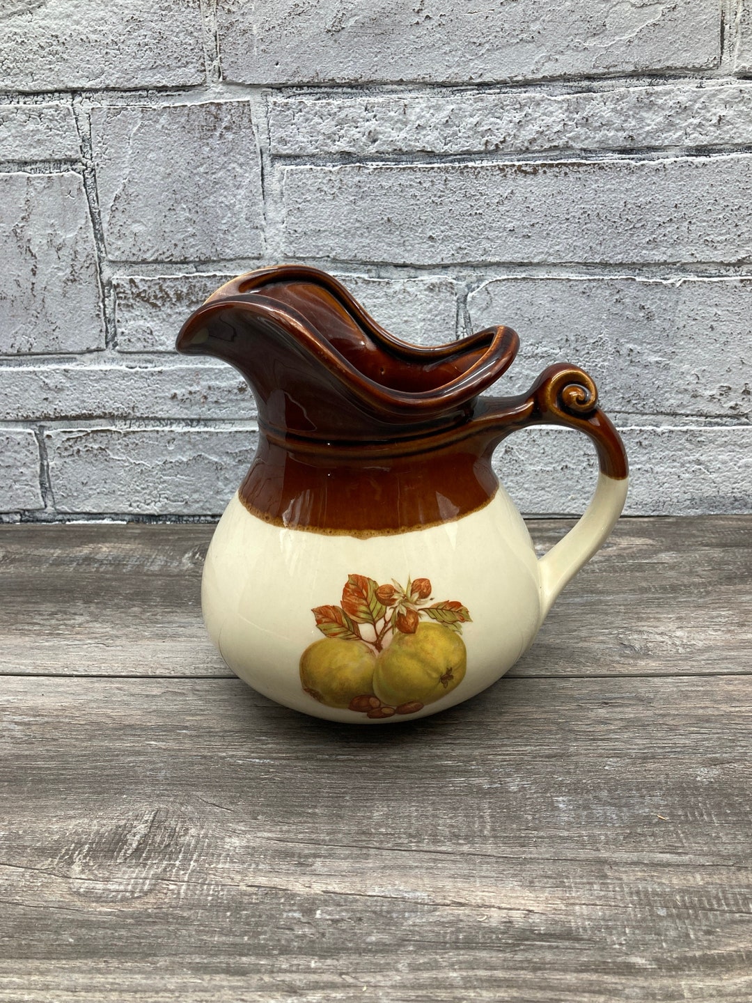 Mccoy Pottery #7515 ~ Glazed Brown Fruit & Nuts Design Water Pitcher US ...