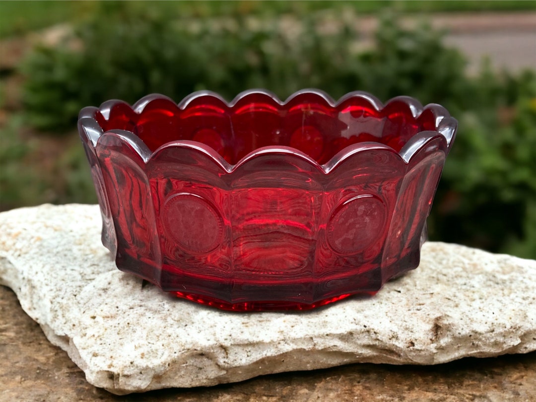 Vintage Fostoria Glass Company Ruby Red Round Bowl Americana Coin ...