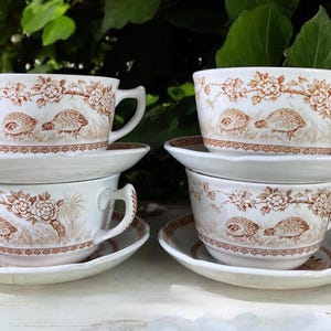 1921 FURNIVALS "quail" ONE Larger Cup/ Saucer Made in England Brown ...