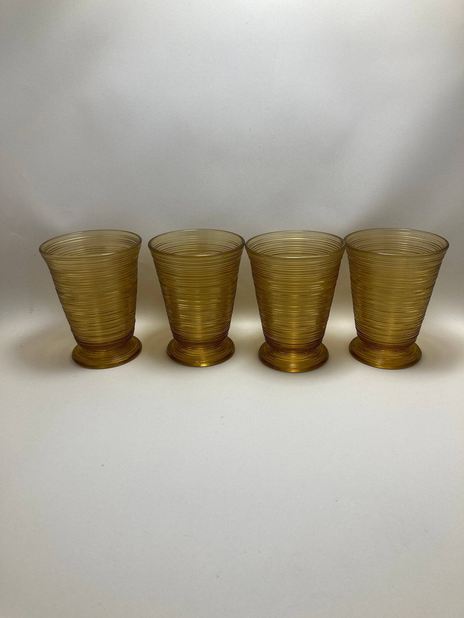 UNIQUE Amber Footed Vintage Glassware Horizontal Ribbing Retro | Etsy