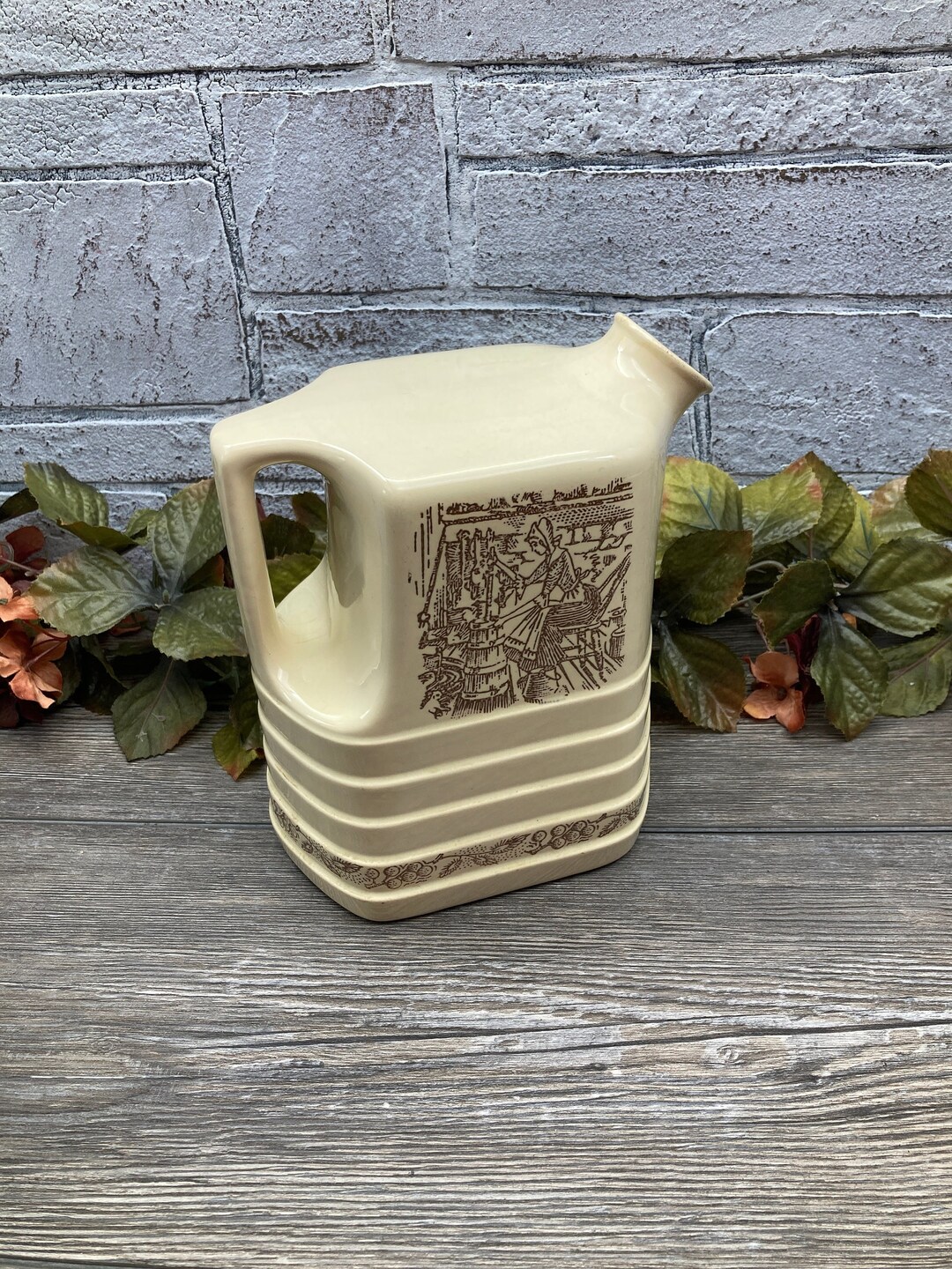 1930s Universal Pottery Pitcher Cambridge Ohio Vintage Stoneware Brown ...