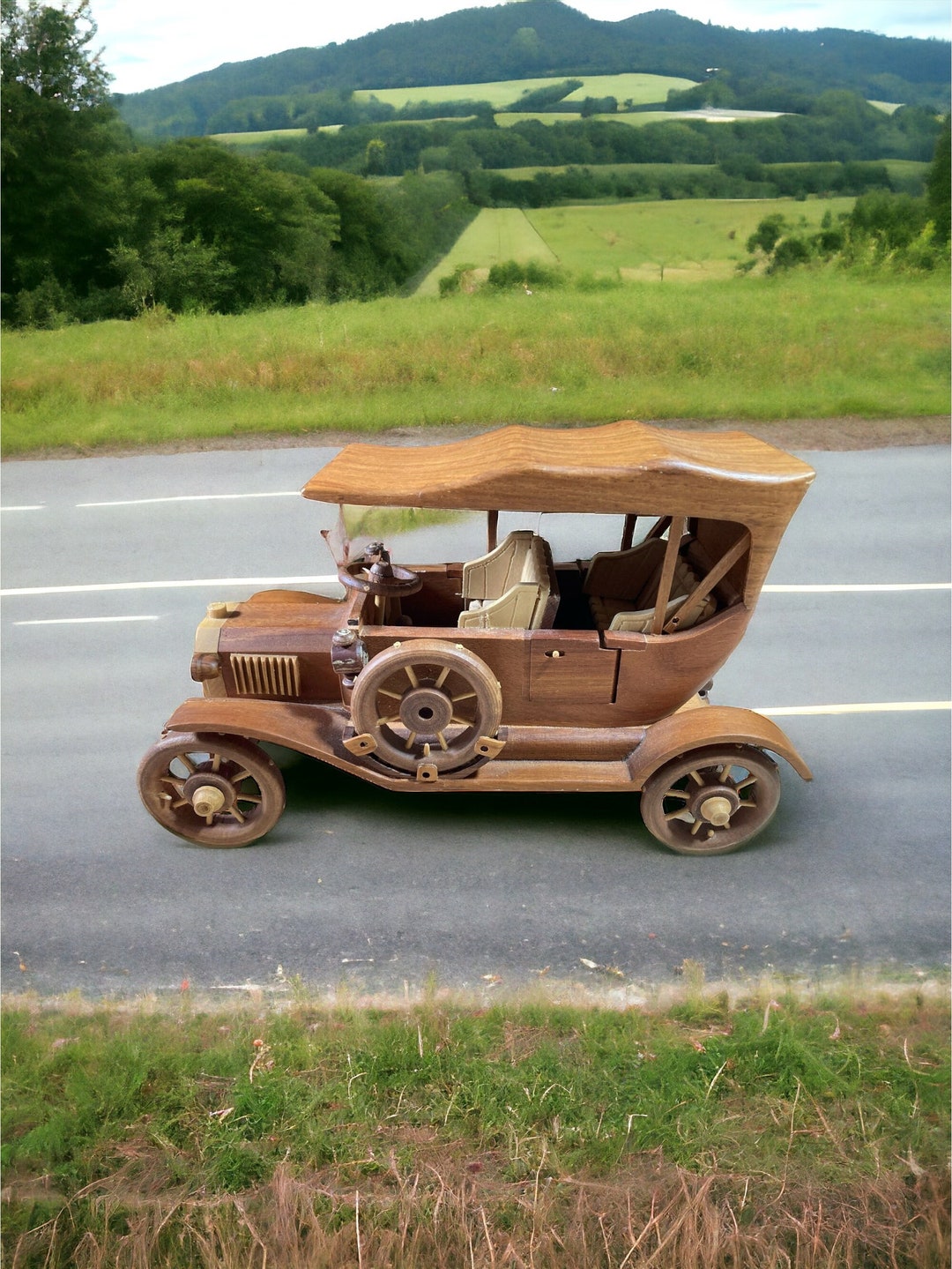 Hand Crafted Detailed Wooden Model T Touring Car / Collectible Display ...
