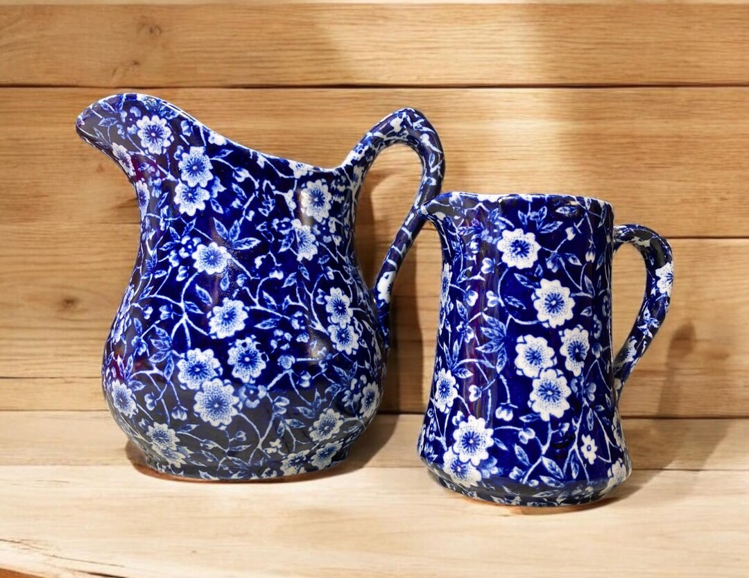 ONE ~ Vintage Royal CROWNFORD China Cobalt Blue CALICO Creamer Pitcher ...