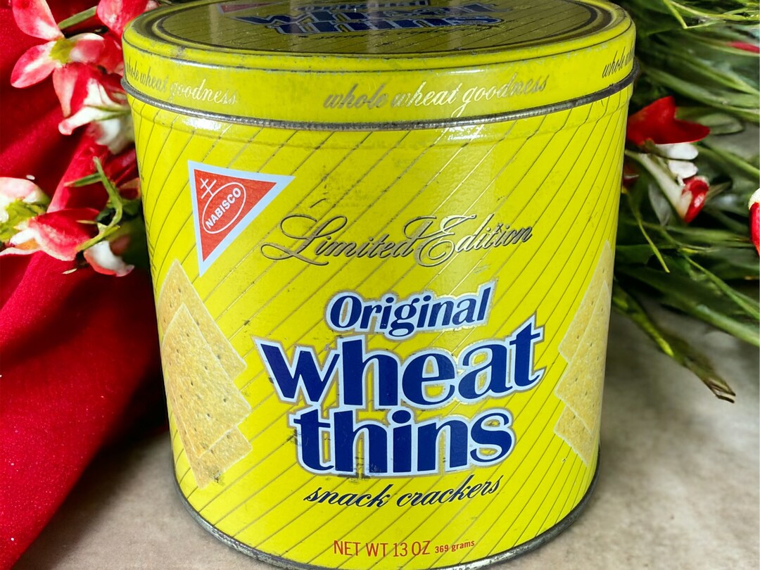 1987 Original WHEAT THINS Snack Crackers Round Lidded Tin NABISCO Tin ...
