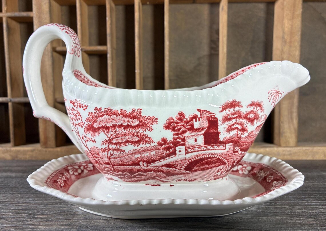 Rare Copeland Spode's Tower Gravy Boat: Antique Pink Transferware ...