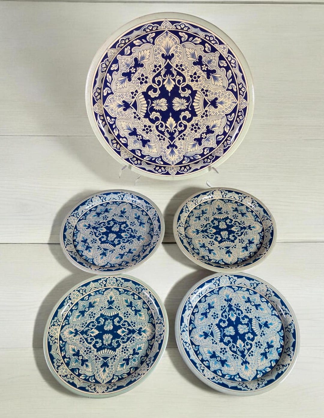 DELFT Collectible Metal Serving Trays ~set of 5~ Blue & White Drink ...