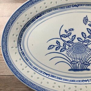 TIENSHAN Jingdezhen Porcelain Chrysanthemum Rice Grains Pattern Blue ...