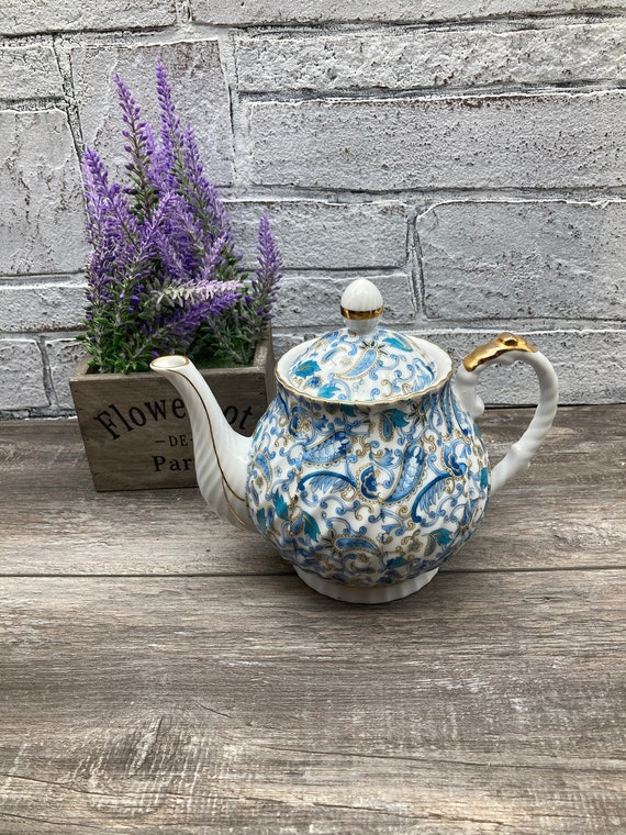 LEFTON China Teapot 2373 Hand Painted blue - Etsy