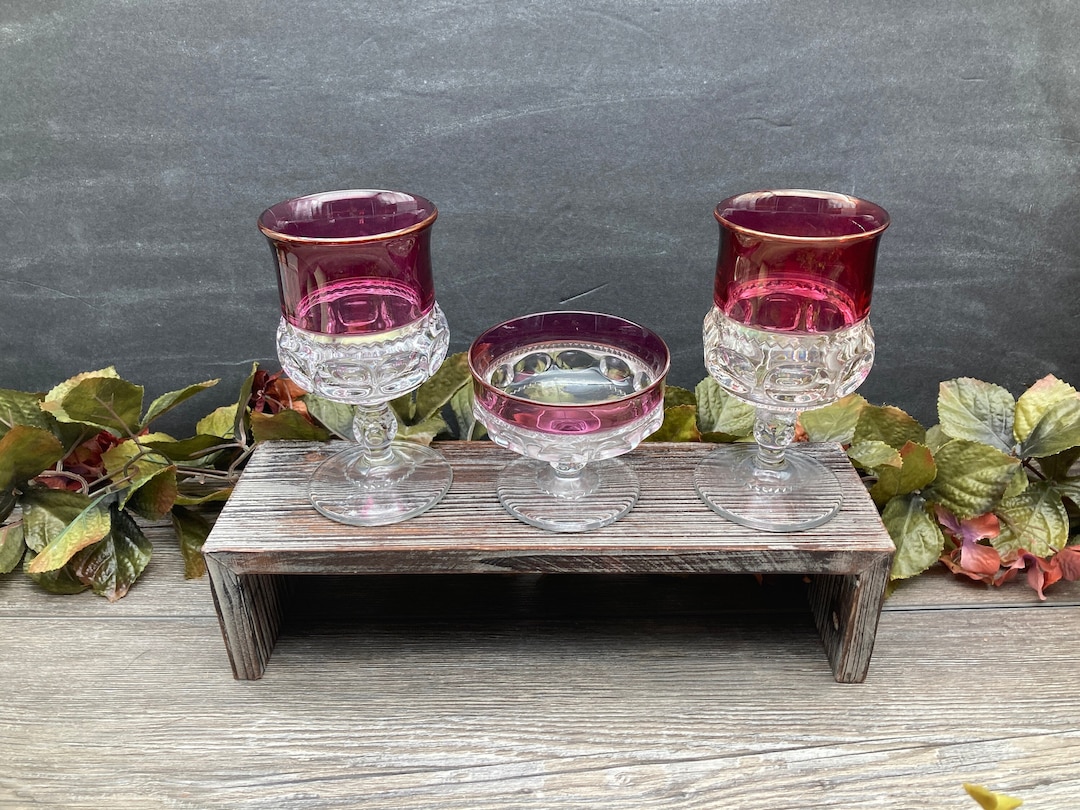 Colony Glass "ruby Crown" Stemmed Glassware~ Set of 3 ~ Ruby Flashed ...