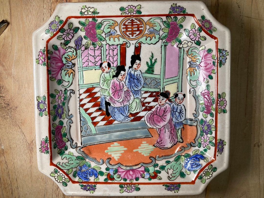 Vintage / Antique Heavy Porcelain Square Decorative Plate made in Macau ...