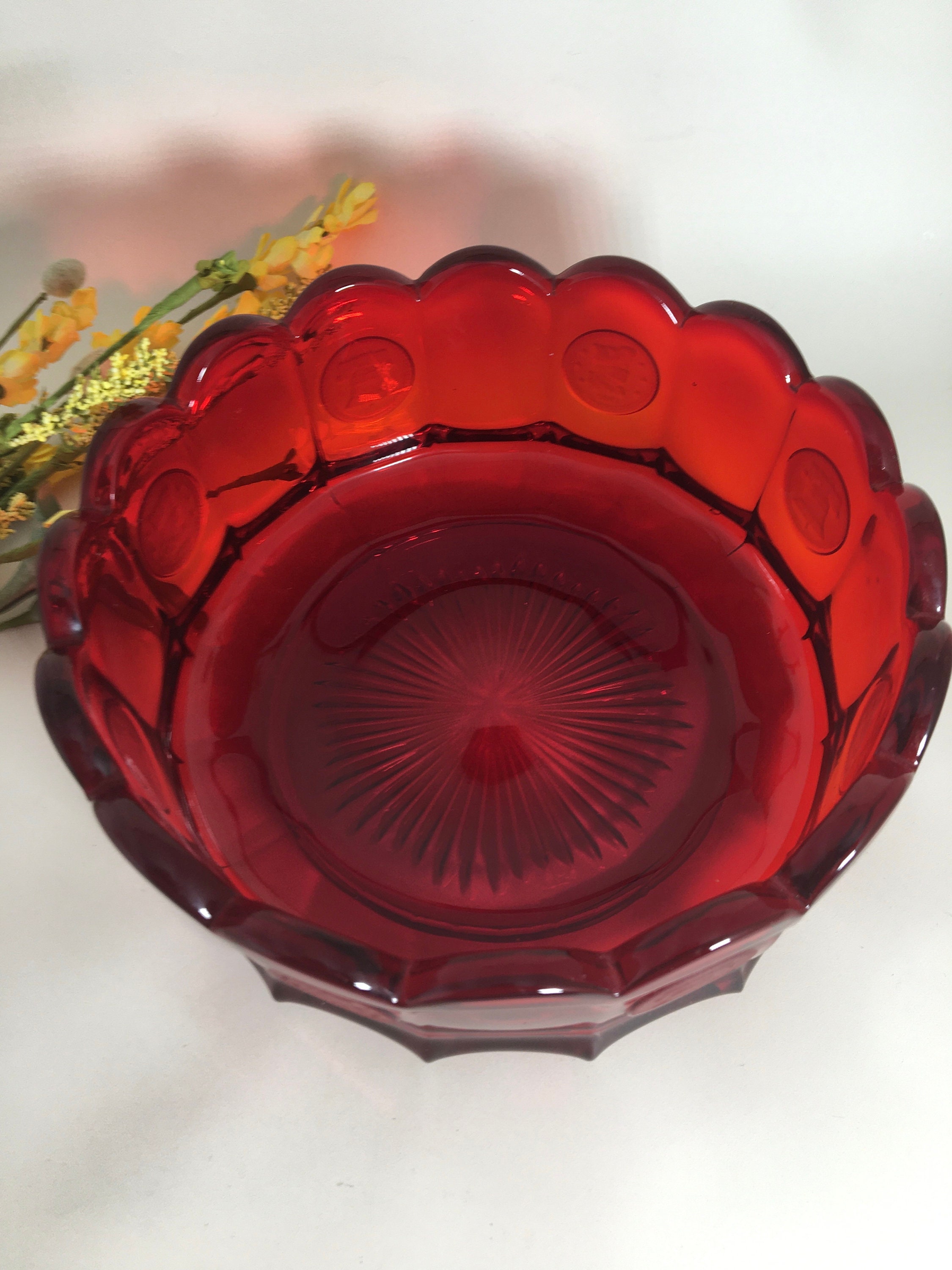 Vintage Fostoria Glass Company Ruby Red Round Bowl Americana | Etsy
