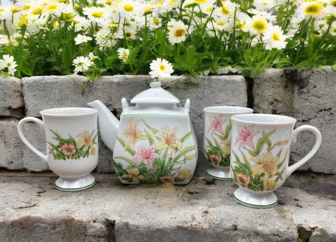 SHAFFORD "jade Lily" Teapot / Planter OR 3 Pedestal Mugs / Coffee or ...