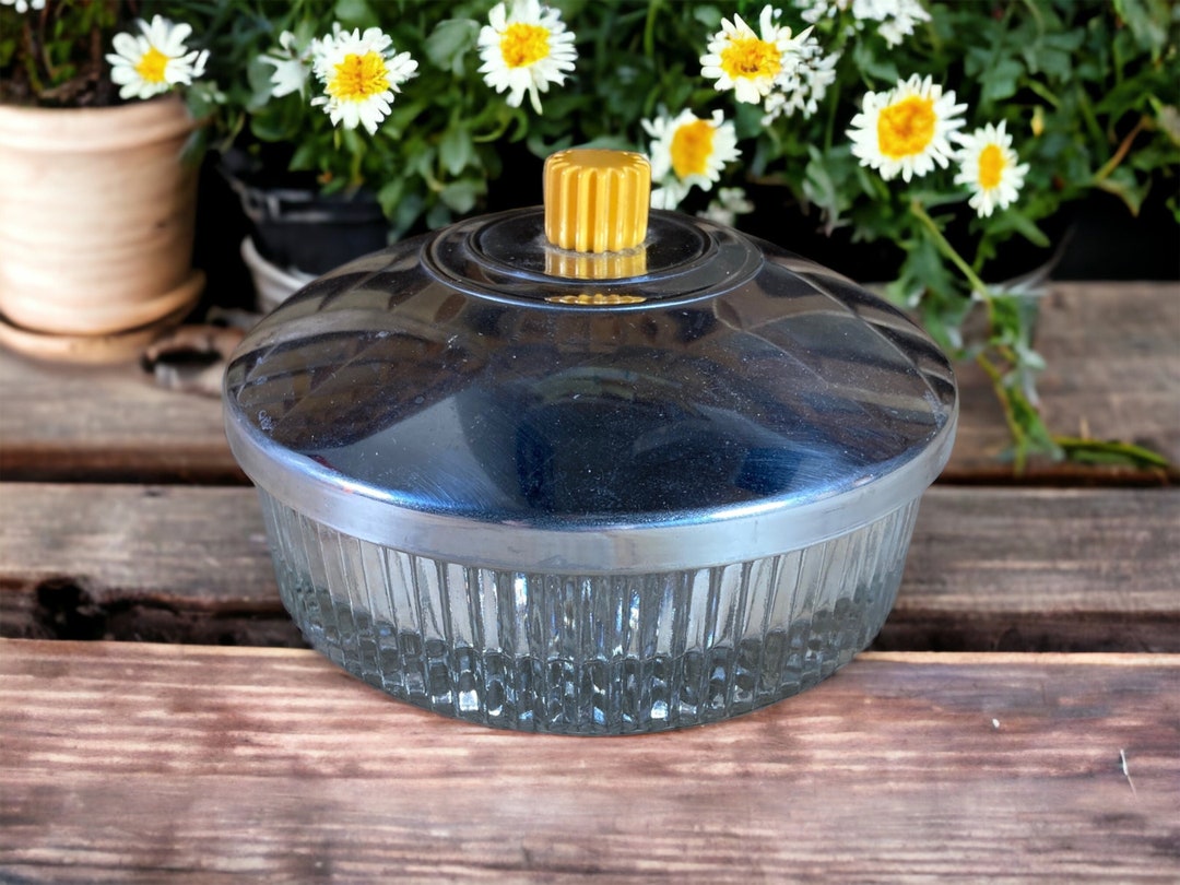 Lidded Vanity Jar / Retro Heavy Glass Powder Jar / Covered Glass Round ...