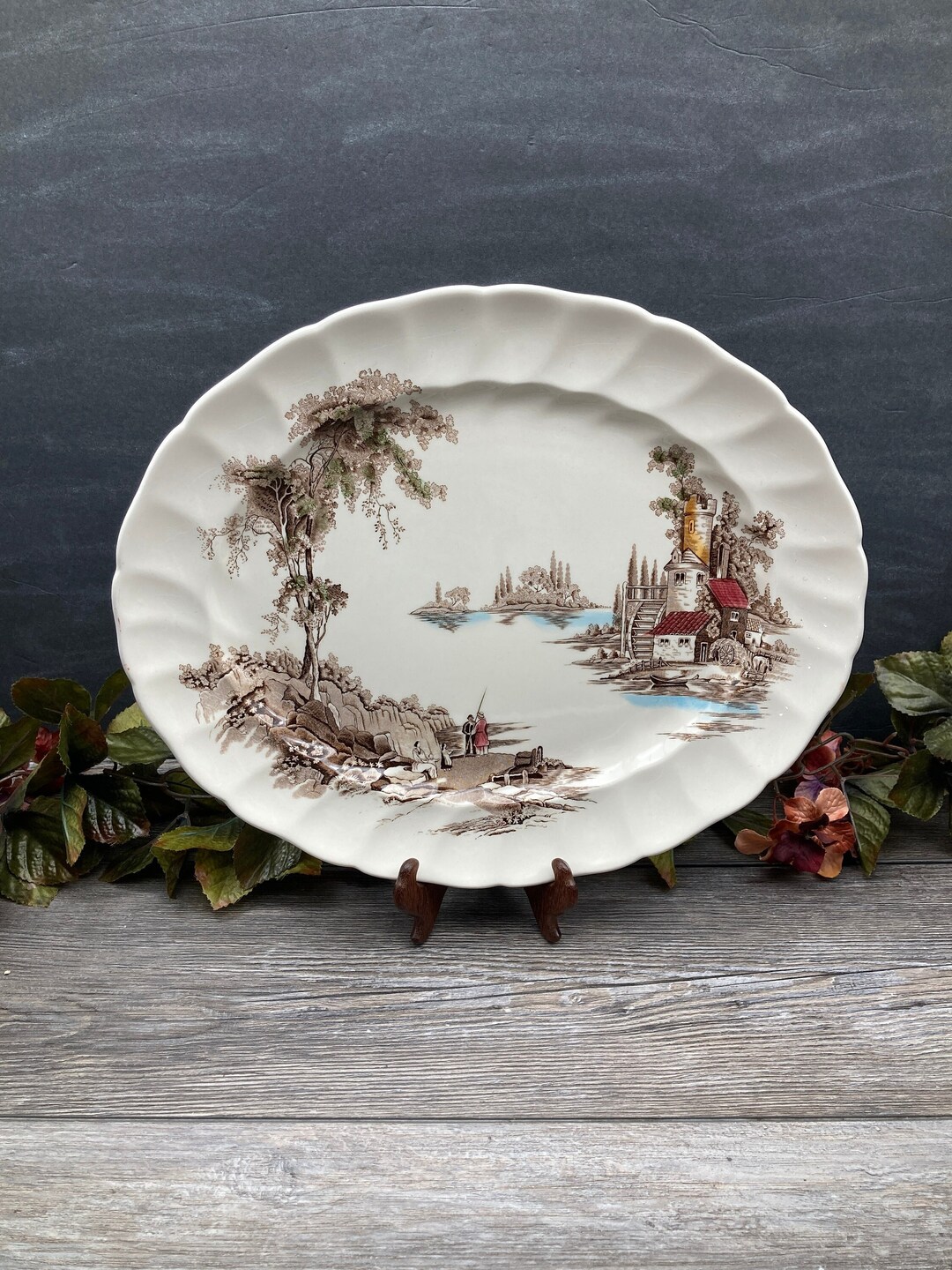 Vintage Johnson Brothers Platter: "the Old Mill" Brown Transferware ...
