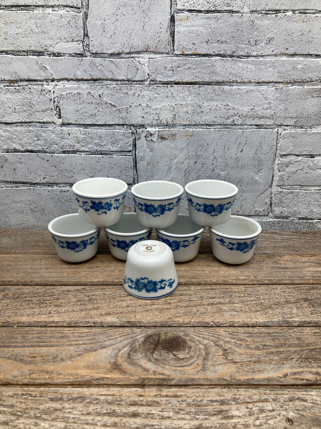 GUOGUANG Porcelain Sake Cups / Teacups Set of 4 Blue and White "china ...