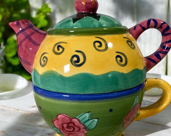 Art Deco Style Stackable Teapot With Cup, GB Taiwan - Etsy