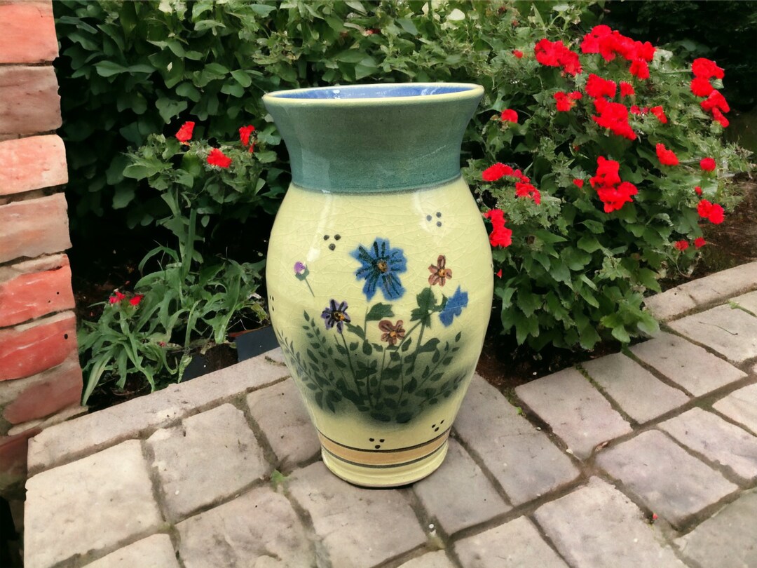 Rare ALDRICH VALLEY Pottery Vase Hand Crafted in the USA Blue Purple ...