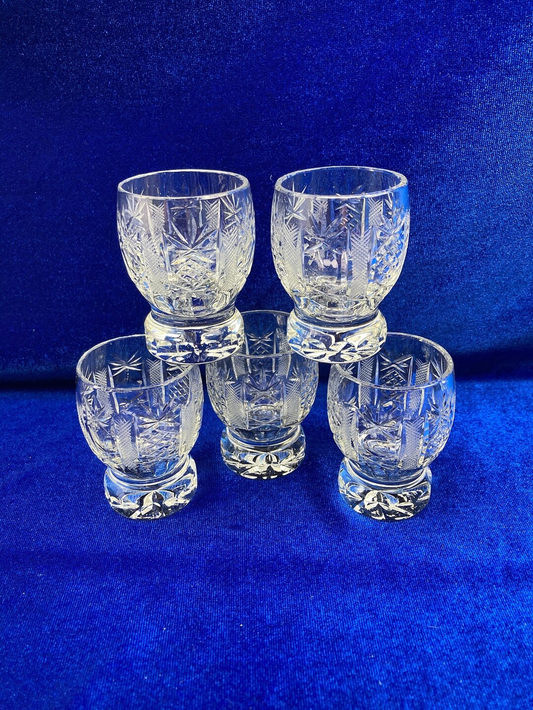 GORGEOUS ~ Clear Cut Glass Lead Crystal Footed Shot Glasses / Cordial ...