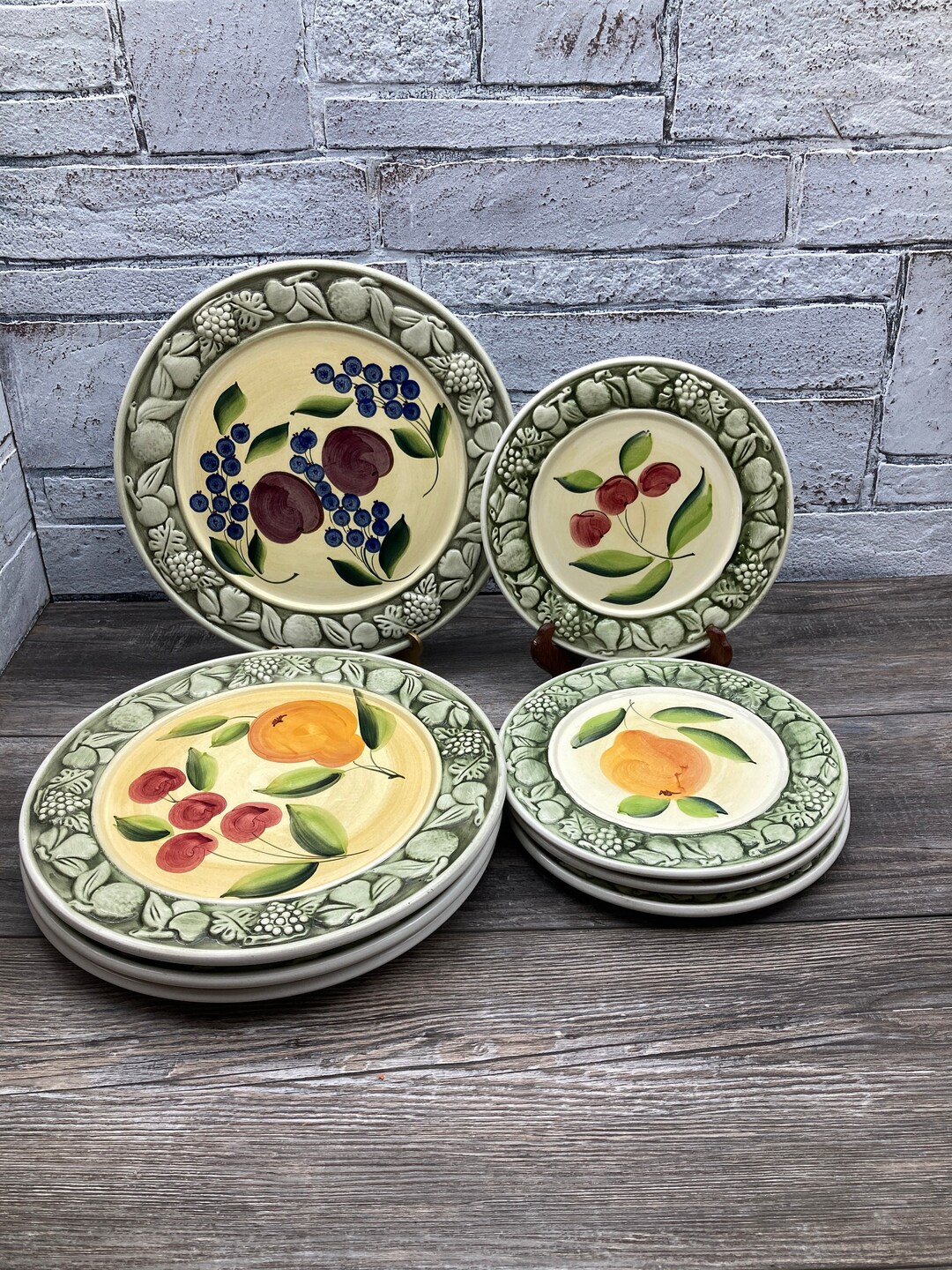 PIZZATO Pottery Plate: Handmade Hand-painted Fruit Motif, Embossed Edge ...