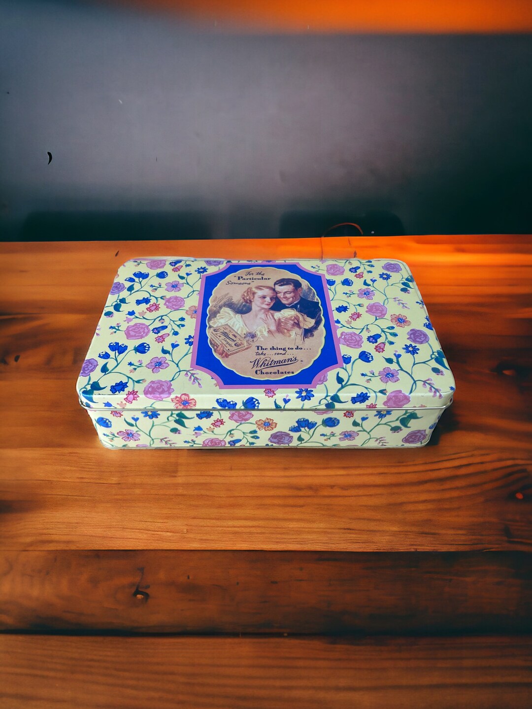 1992 WHITMAN SAMPLER Collectible Hinged Tin ~ Floral Design Chocolate ...