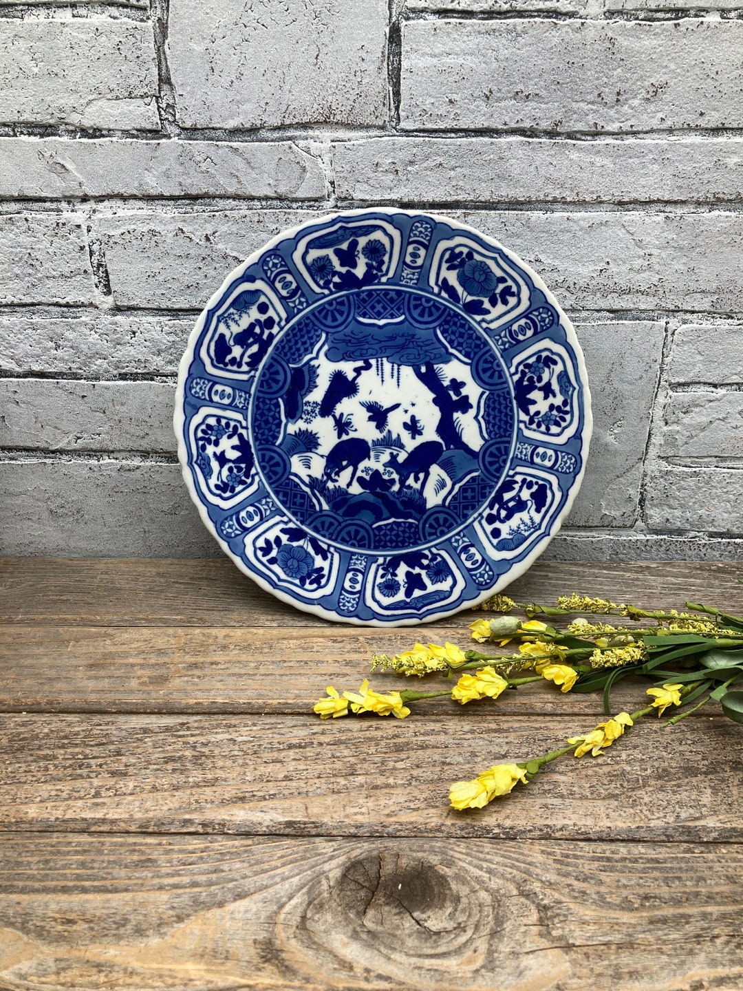 Vintage Blue Transferware Plate Tabletop Display Wall Plate Floral and ...